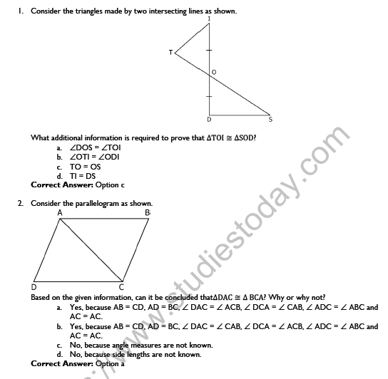 CBSE Class 9 Mathematics Triangles Worksheet Set C CBSE Class 9 Mathematics Triangles Worksheet Set C